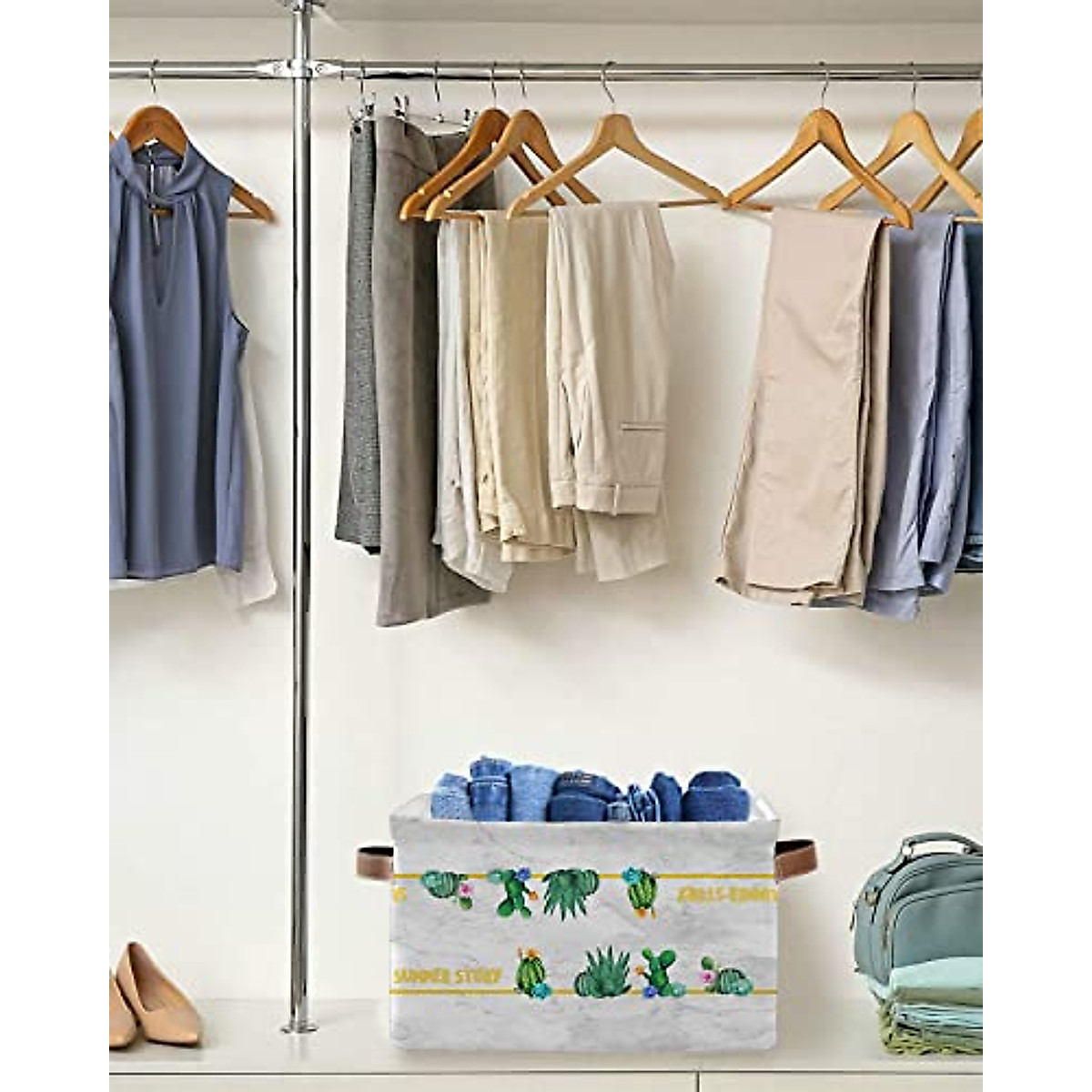 Storage Bins Marble Texture Oasis Cactus Storage Box Foldable Storage Basket for Shelves Storage Cubes Bin for Organizing Closet Nursery Toy Organizers with Handles