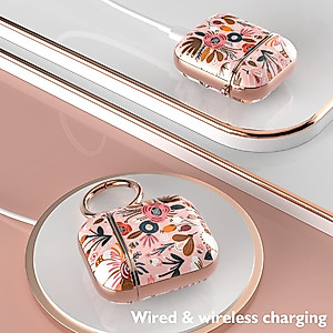 TATOFY Case Cover for AirPods 1&2, Stylish AirPods Case for Women Girls, Flower Patterns Protective Hard Case with Clip (Pink)