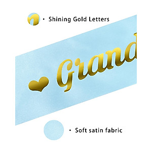 Grandma to be Sash, Light Blue Satin with Gold Font with Heart, Best Baby Shower Decorations Grandmother Gifts, Baby Boy Or Girl Neutral