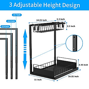 Under Sink Organizer 2 Pack, Chunyee 2-Tier Adjustable Height Under Sink Organizers and Storage, L-Shape Heavy Duty Metal Slide Out Under Sink Storage for Kitchen and Bathroom, Gifts for Women