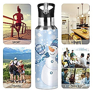 xigua Christmas Snowman Water Bottle Stainless Steel Vacuum Insulated Water Bottle with Straw Lid for Sports Cycling Hiking Gym School Home,20 oz.