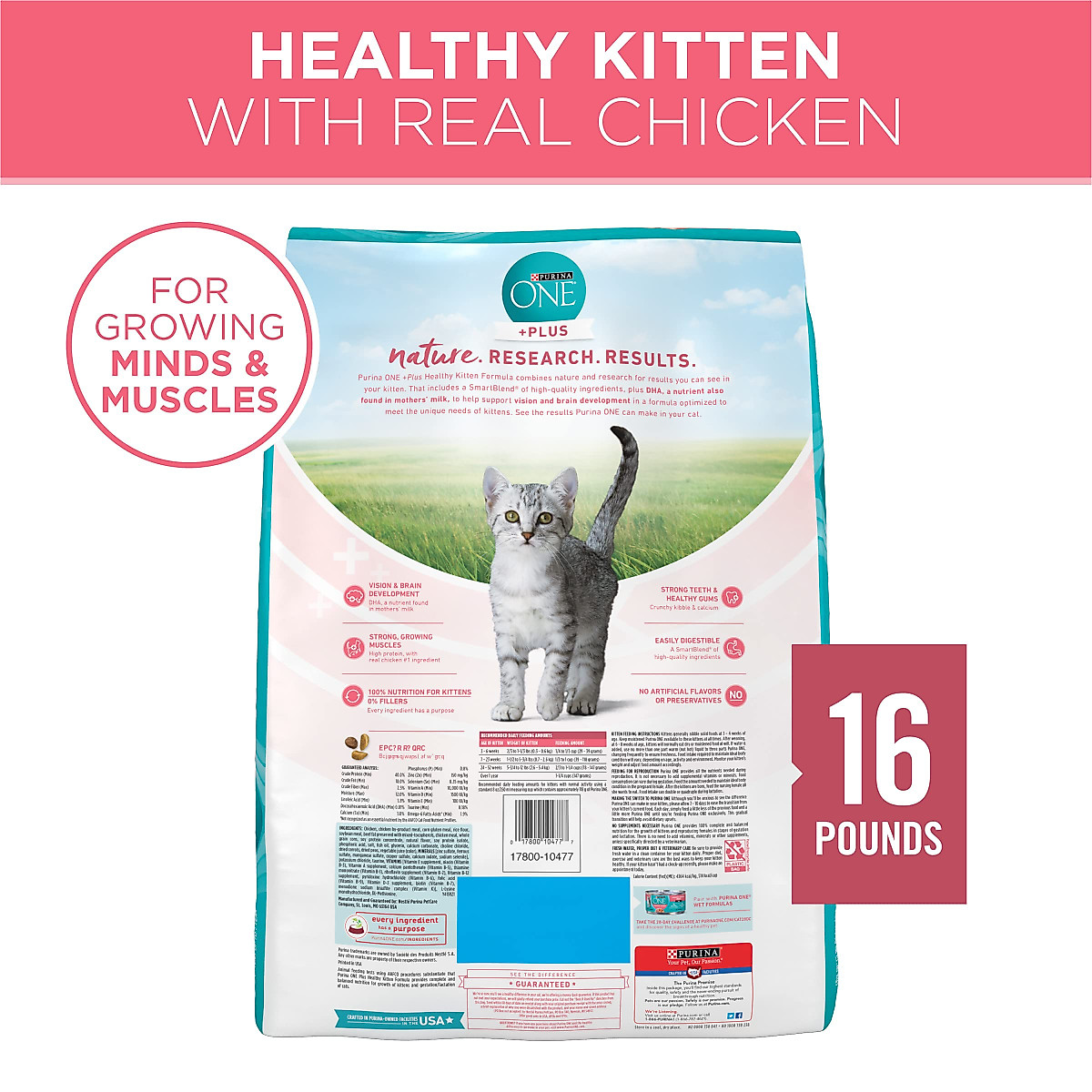 Purina ONE High Protein, Natural Dry Kitten Food, +Plus Healthy Kitten Formula - 16 lb. Bag