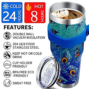 Sunmdecor 40 Oz Tumbler with Handle and Silicone Straws,Coffee Insulated Tumbler with Handle,40oz Tumbler with Handle