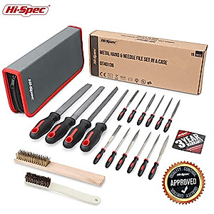 Hi-Spec 18 Piece Metal Hand & Needle Files Tool Set Kit. Large & Small Mini T12 Carbon Steel Diamond Flat, Half, Round, Triangle Files for DIY, Wood and Crafts. Complete in a Zipper Case with Brushes