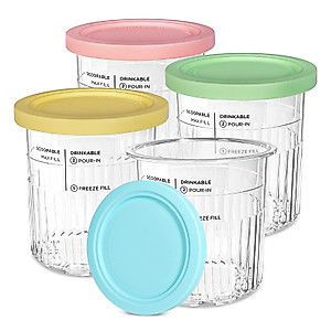 Generic Fit For ninja creami pints and lids - 4 pack Pot Compatible with NC501 NC500 Series 11-in-1 Creamer Ice Cream Maker Machine 4 Pack 24OZ NC501 Ninja Creami Deluxe XL Cups BPA Free