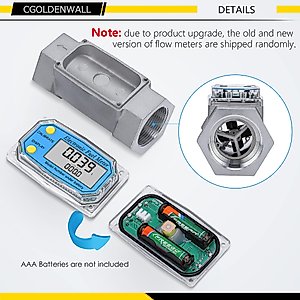 CGOLDENWALL 1.5 Inch Turbine Flow Meter LCD Digital Display Flowmeter with 1.5" Inlet/Outlet, Flowmeter for Diesel Kerosene Gasoline, Flow Rate Range 10-73.5 GPM