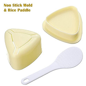 DIMVKA 2 Pack Onigiri Sushi Maker Mold Triangle Sushi Press (Large & Small), Non Stick Sushi Rice Making Kit with 1 Pack Small Rice Paddle