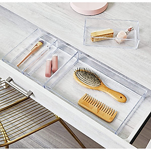 IDesign Decorative Countertop Vanity Tray Organizer for Bathroom, Bedroom, Closet, Entryway, The Clarity Collection – 4” x 8” x 2”, Clear, Small