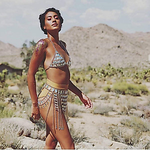 CanB Rhinestone Body Chain Suit Boho Waist Belly Chain Skirt Crystal Body Chain Bra top Festival Jewelry for Women and Girls (Ⅰ)