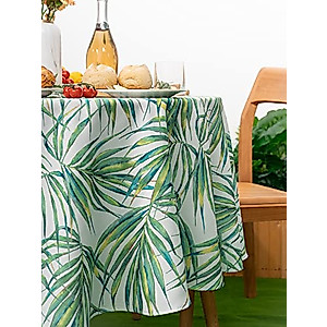 YiHomer Spring & Summer Outdoor Table Cloth - 70 Inch Round Tablecloth - Waterproof Wrinkle Free Table Cover with Zipper and Umbrella Hole, Palm Leaves Dream