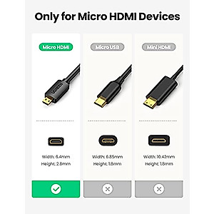 UGREEN Micro HDMI to HDMI Cable Adapter 4K 60Hz Ethernet Audio Return Channel Compatible with GoPro Hero 7/6 Raspberry Pi 4 Retroid Pocket 2+ Yoga 3 B500 Sony A6000 Camera Video Capture Card 3FT
