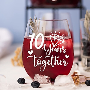 AGMDESIGN Happy 10th Anniversary Wine Glass, 10 Years Together, Wedding Engagement Gifts for Women Men, 10 Year Anniversary Party Decor, His And Hers Gifts Ideas for Anniversary
