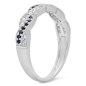 Dazzlingrock Collection 14K Round White Diamond & Blue Sapphire Ladies Anniversary Wedding Band Swirl Ring, White Gold, Size 5.5