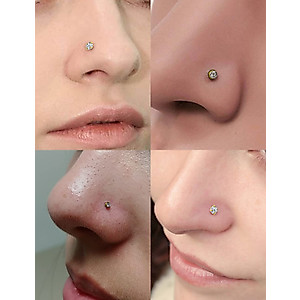 Vsnnsns 18G Nose Rings for Women 316L Surgical Stainless Steel L Shaped Nose Studs Screw Bone Nose Rings Piercings 18 Gauge Nostril Piercing Diamond CZ 1.5mm 2mm 2.5mm 3mm 3.5mm 4mm Gold