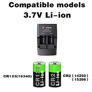 YDYDYYD Li-ion Battery Charger for 3.7V Li-ion RCR123 16340、 CR2 14250 15266, with USB C Charging Cable and 2 Slots Battery Storage Box, for Camera、 Toys、 Flashlight Battery Charger