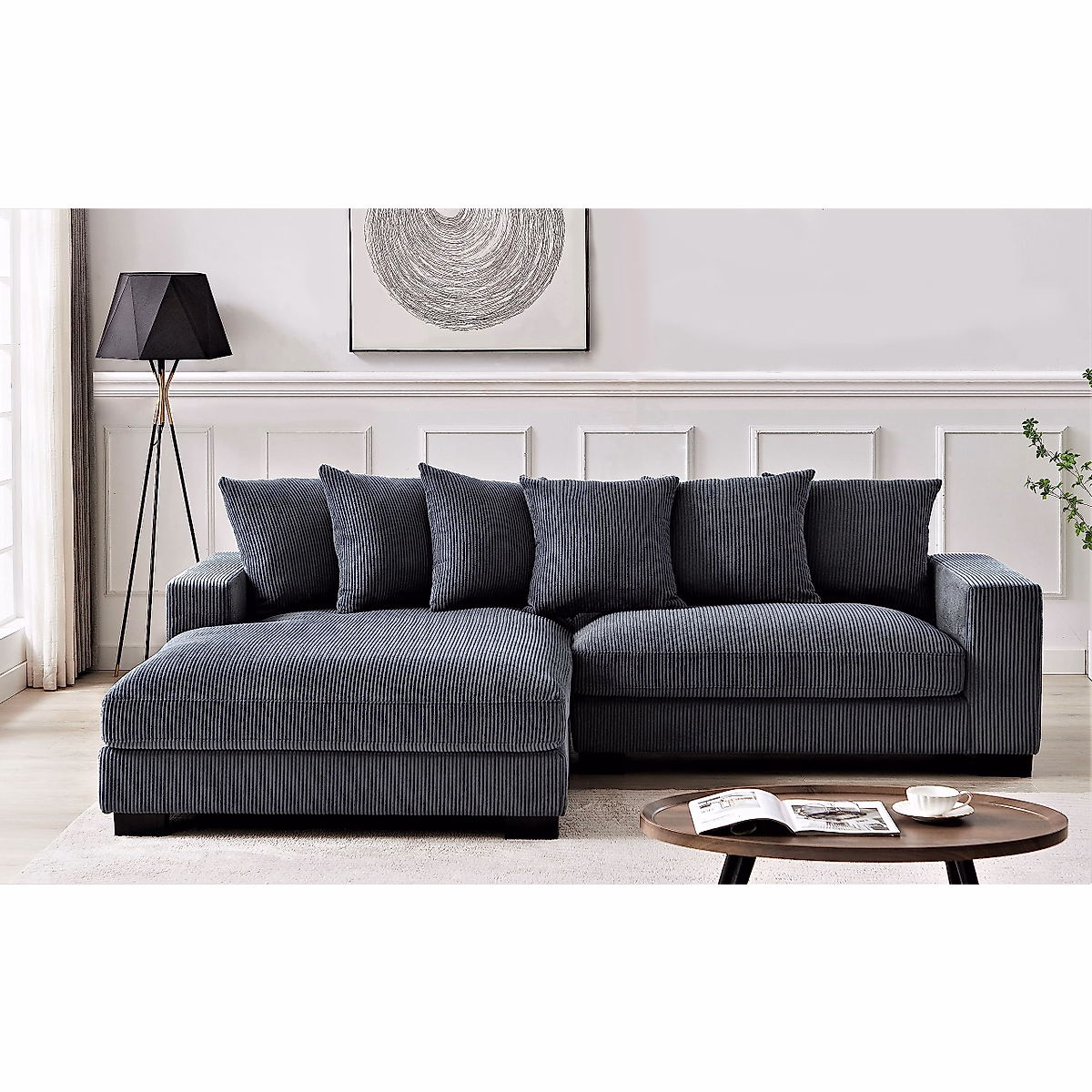 Container Furniture Direct Luxe Oversized Two-Piece Sectional Couches for Living Room, 102.4-Inch L Shaped Sofa with Chaise, Upholstered with Corduroy Fabric, Gray - Left Facing