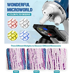 58-Piece Kids Microscope Kit - 100X-1200X Magnification, Metal Body, LED Light, Carrying Box - Science Experiment Toy for Kids Ages 5-12