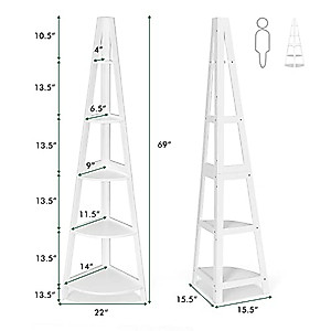 Tangkula 5 Tier Corner Shelf, 69 Inch Tall Corner Bookshelf, 5 Shelf Small Bookcase, Wooden A-Shaped Display Storage Rack, Corner Ladder Shelf Plant Stand for Living Room Home Office