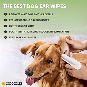 We Love Doodles Dog Ear Cleaner Finger Wipes - Cleans & Deodorizes Dog Ear Cleaner, Presoaked Dog Ear Wipes, Safe & Gentle Dog Ear Cleaning Solution - 50 PCS