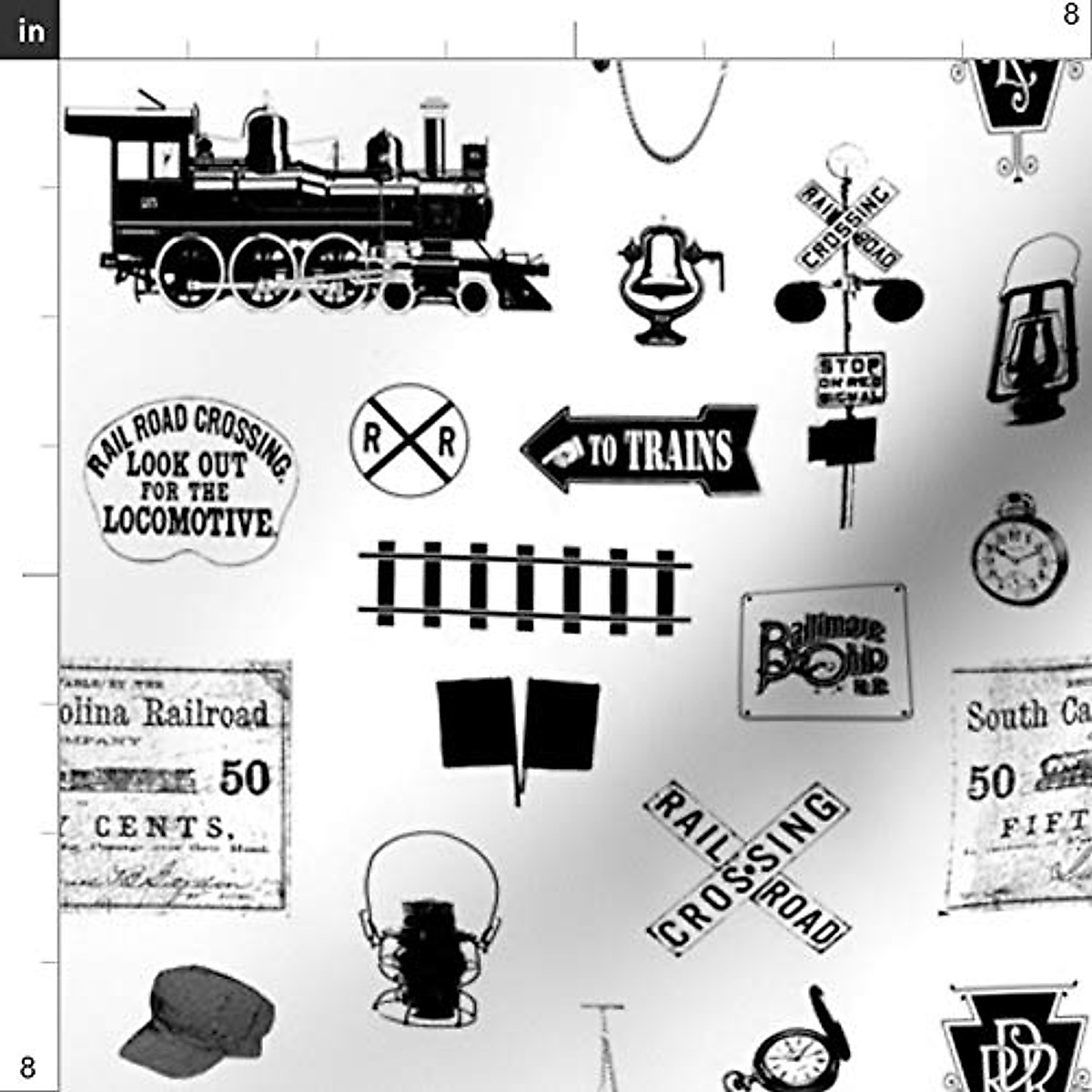 Spoonflower Fabric - Railroad Small Train Trains Black Steam Printed on Petal Signature Cotton Fabric Fat Quarter - Sewing Quilting Apparel Crafts Decor
