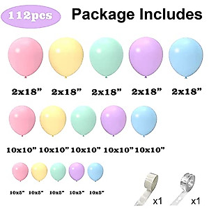 EUOPHYM 112 Pcs Pastel Balloon Garland Kit, Balloon Arch Kit,5'' 18'' Macaron Easter Balloon Garland Decorations Magical Rainbow Balloon Wedding Birthday Anniversary Mermaid Party Graduation Wedding