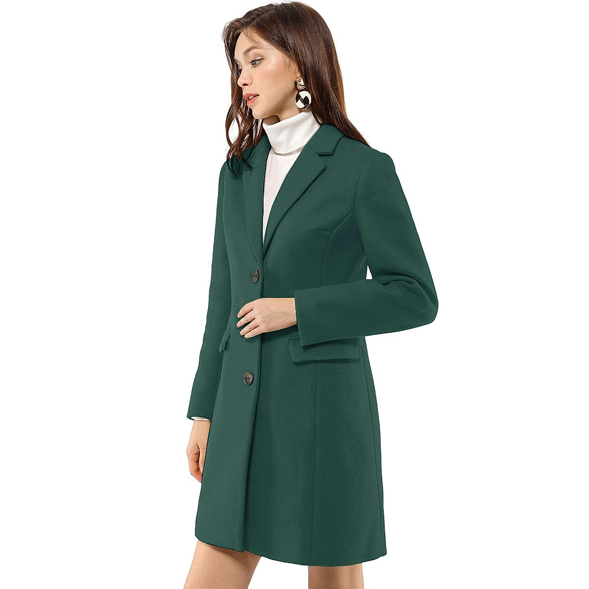 Allegra K Women's 2024 Pea Coat Single Breasted Long Winter Coats for Women X-Large Green