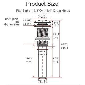 SWHYGER Pop Up Drain Assembly Brushed Nickel,Bathroom Sink Drain with Removable Brass Strainer Basket Without Overflow Vessel Basin Sink Drain Stopper,83606BN.