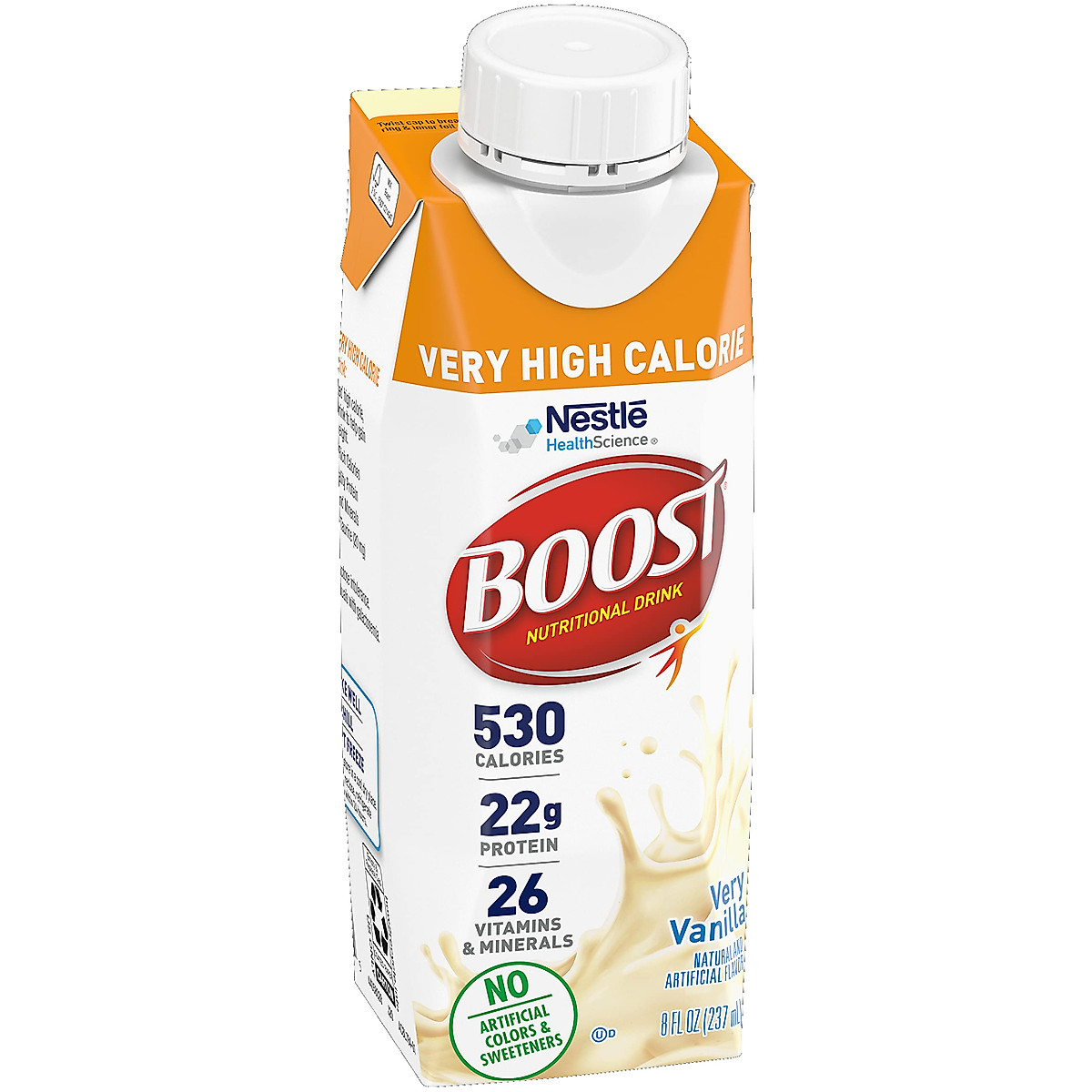 Boost Very High Calorie Nutritional Drink Very Vanilla, Made with Natural Vanilla Flavor & No Artificial Flavors, Colors & Sweeteners, 8 FL OZ (Pack of 3)