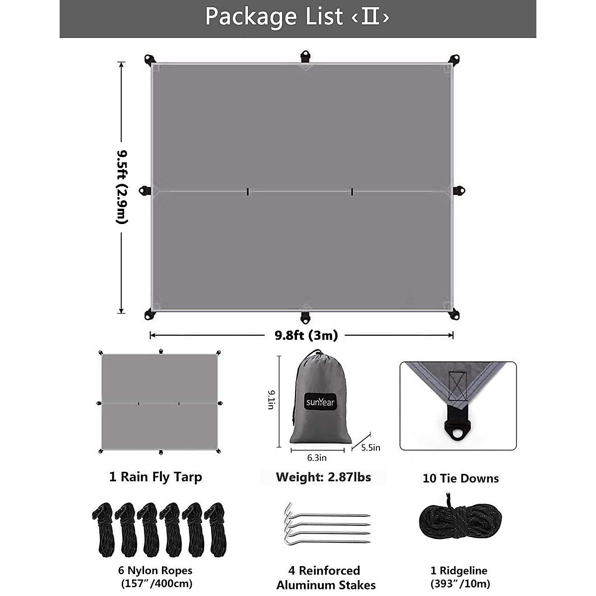 Sunyear Hammock Camping with Rain Fly Tarp and Net, Portable Camping Hammock Double Tree Hammock Outdoor Indoor Backpacking Travel & Survival, 2 Tree Straps,100% Waterproof, Black