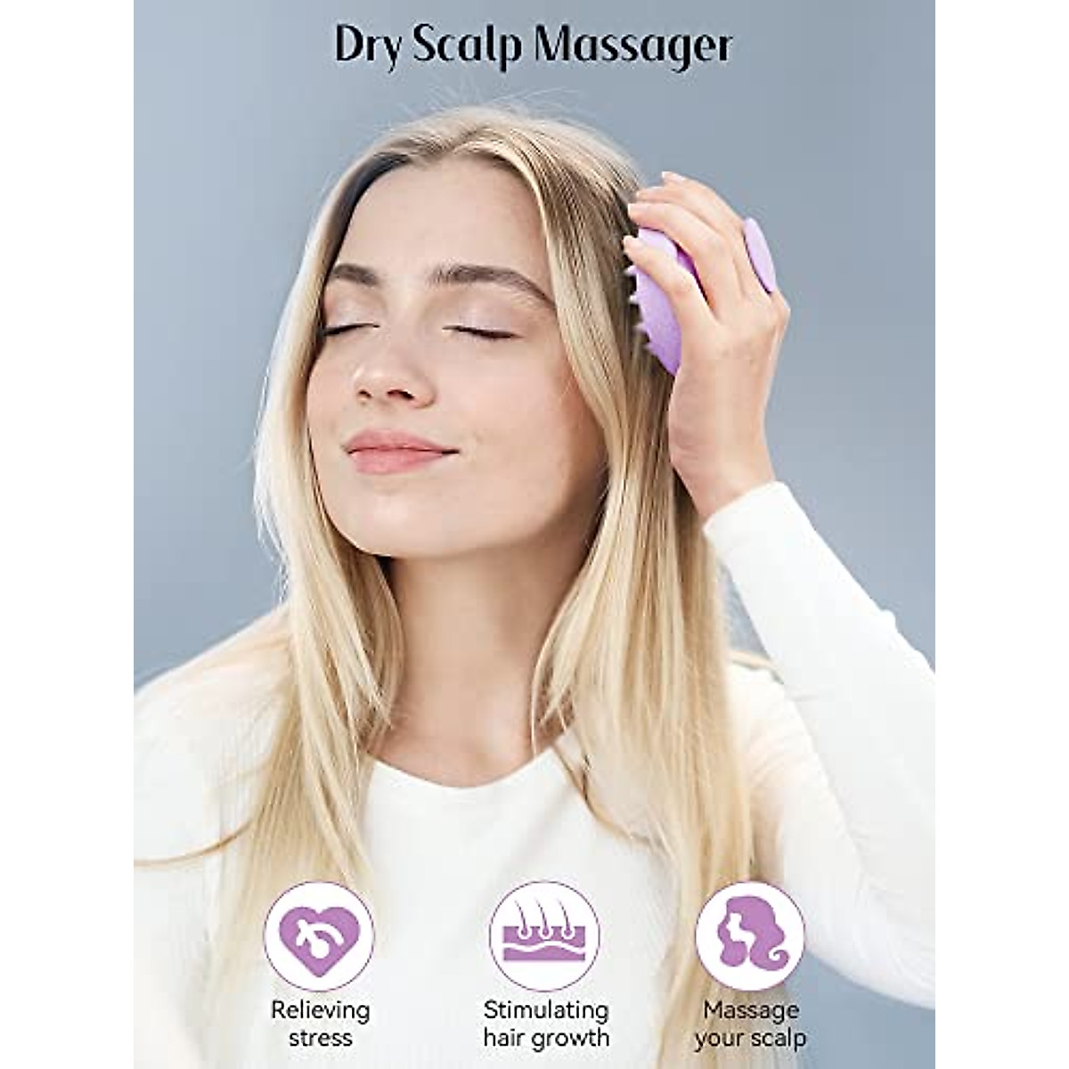 HEETA Scalp Massager Hair Growth, Soft Silicone Bristles to Remove Dandruff and Relieve Itching, Scalp Scrubber for Hair Care Relax Scalp, Shampoo Brush for Wet Dry Hair, Upgraded Material, Purple