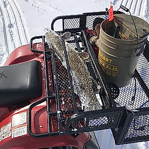 Titan Ramps ATV UTV Universal Rear Drop Cargo Basket Rack Hunting, Fishing, Trail Maintenance, Easy to Install