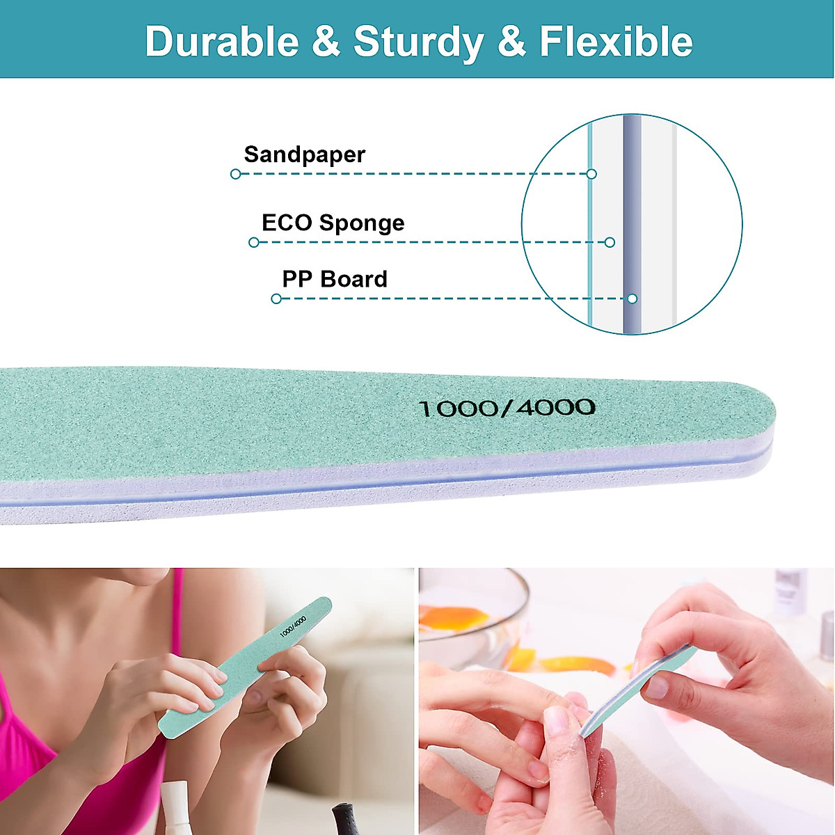 Diesisa 15pcs 1000/4000 Grit Nail Files for Natural Nails, Emery Boards for Natural Files, Double-Sided Nail Buffering Manicure Pedicure Nail Supplies Tools for Toenail Fingernail for Home & Salon