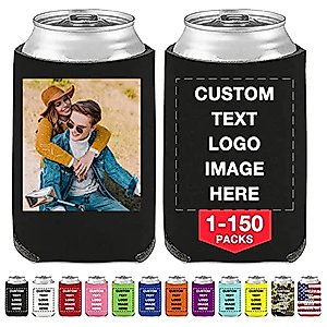 Custom Can Sleeve Beer Coolers 1-150pcs Bulk Personalized Koozies Insulated Beverage Bottle Holder with Logo Image Text for Party Weddings Fishing Picnics