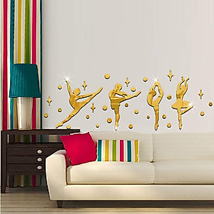 QISHENG Ballet Girl Mirror Dance Classroom Baby Girl's Room Bedroom Wall Stickers 39.4x14.2" (Gold)