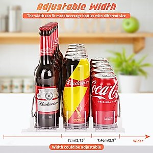 Drink Organizer for Fridge, Self-Sliding Soda Can Organizer for Refrigerator and Adjustable Width, 12oz 16oz 20oz drinks can be accommodated, up to 40+ Cans（5+3 ROWS）