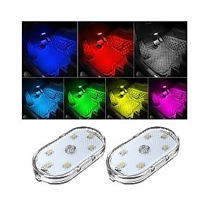 Ziciner 2 PCS Car Led Lights Interior, Super Bright Car Wireless Bulb, USB Rechargeable Auto Led Festoon Bulb, Universal Vehicle Accessories for Cars, Trucks, SUVs, Vans (Colorful, 2 PCS)
