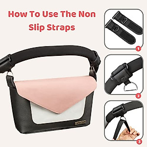 Vegan Leather Non Slip Universal Stroller Organizer With Cup Holder - Interchangeable Cover (PINK). Stroller Bag Organizer Caddy For Uppababy Vista Cruz Nuna Baby Jogger Bob Britax Bugaboo Graco Stroller Accessories Parent Console…