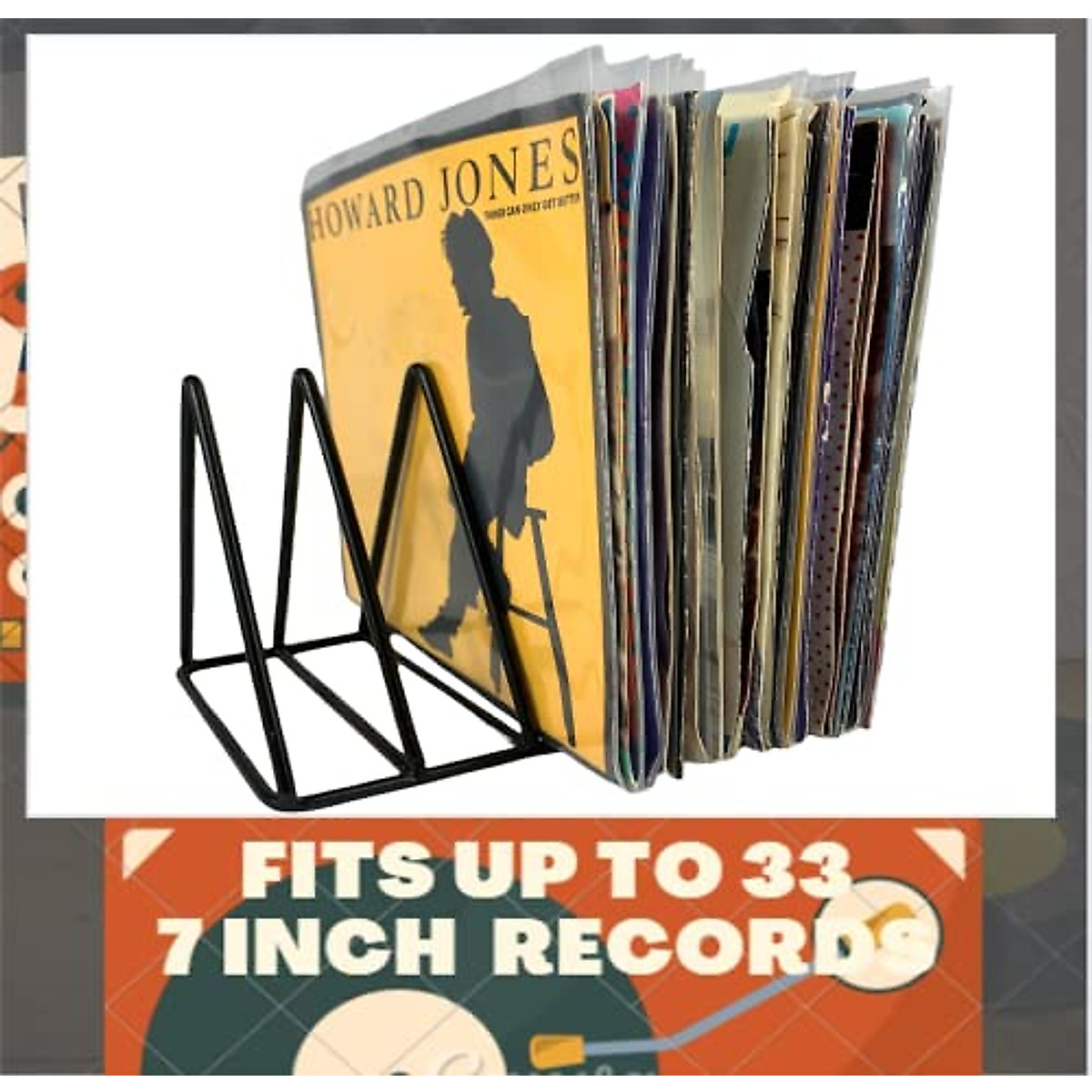 45rpm Vinyl Record Storage Holder - 7inch Stand Metal Wire Rack Holds up to 33 Album Lp's - Premium Display, Simple and Contemporary Shelf Concept Design for 7" Records (Black, 1)