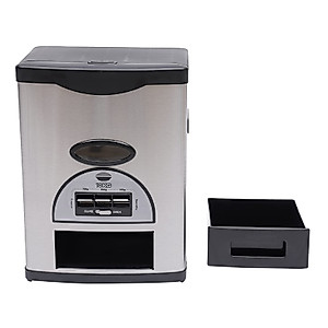 Fetcoi Auto Rice Dispenser Container, Stainless Steel Rice Dispenser, 10kg/22lb Large Capacity Automatic Rice Storage Container Kitchen Rice Dispenser Countertop, Black