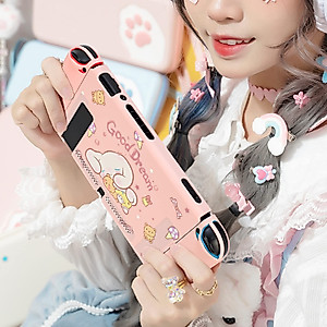DLseego Dockable Protective Case for Switch, Newest Pattern Cover with Anti-Scratch and Shock-Absorption Design Hard Cover with 2 pcs Thumb Grips – Pink Sleepy Rabbit