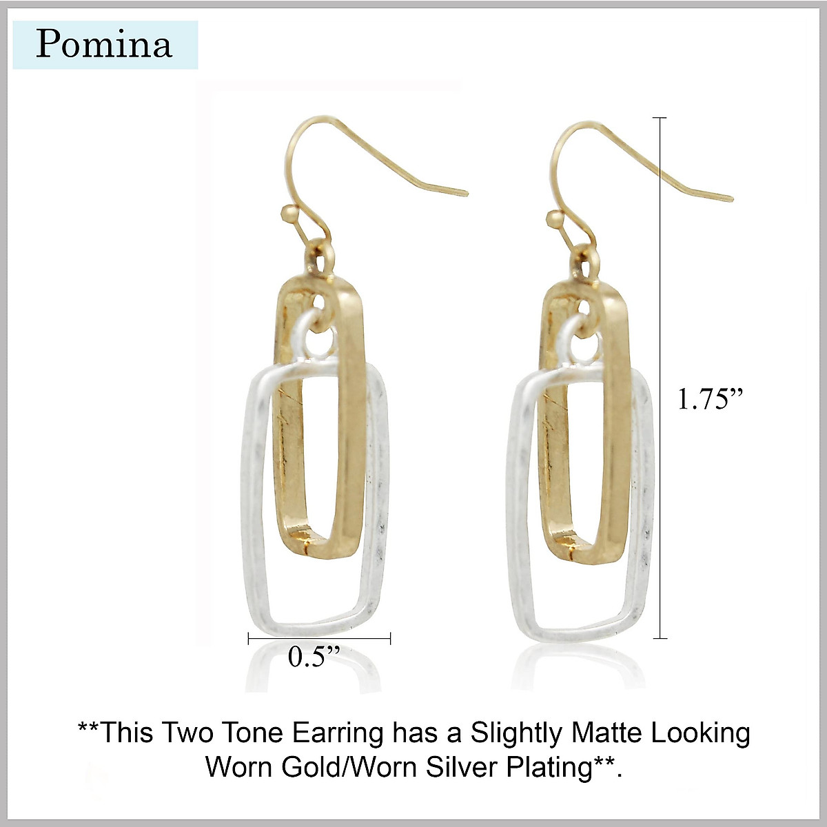 POMINA Lightweight Geometric Gold Silver Two Tone Hammered Dangle Drop Earrings Linked Circle Rectangle Oval Trendy Fashion Dangling Earrings for Women (Square_Two tone)