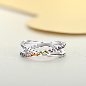 STARCHENIE X Ring Sterling Silver Rings for Women X Criss Cross Wrap Ring Cubic Zirconia Rings