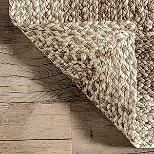 nuLOOM Charlene Braided Border Jute Area Rug, 5' x 8' Oval, Natural
