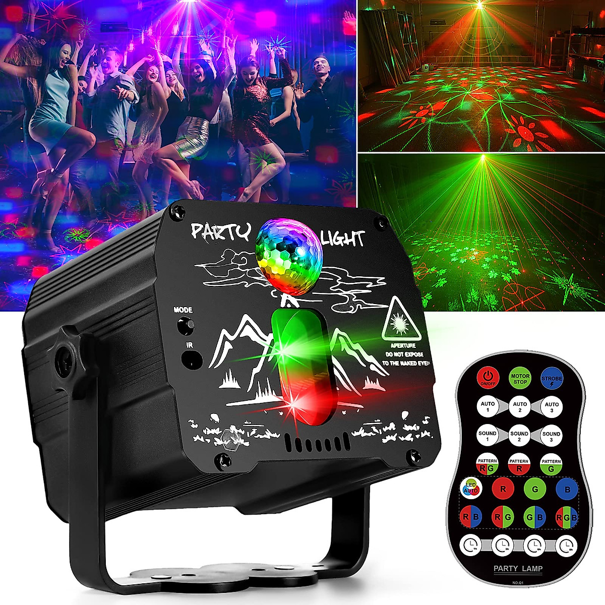 Laser Lights for Party, Disco Ball DJ Lights - Sound Activated Strobe Light, RGB Backgrounds Light for Glow Party Rave, Party Rave Light for Halloween Birthday Club Christmas Xmas Lights