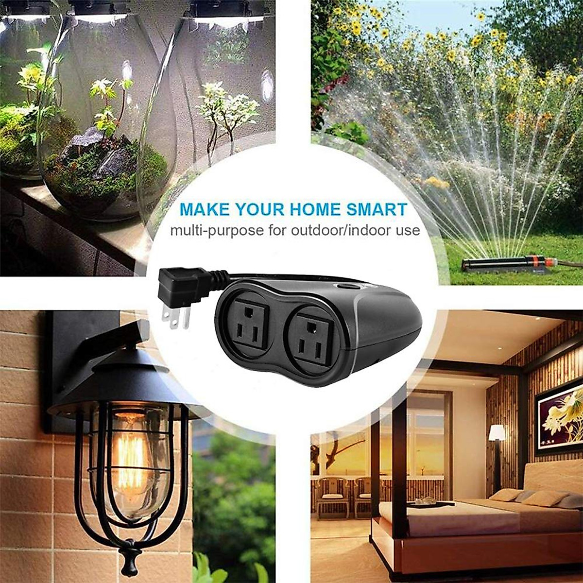 Outdoor Smart Plug, MXQ WiFi Smart Outlet with 2 Individual Sockets Works with Alexa Echo Google Home, IP44 Waterproof 2.4GHz Remote Control WiFi Smart Socket with Timer Function, FCC/RoHS Certified