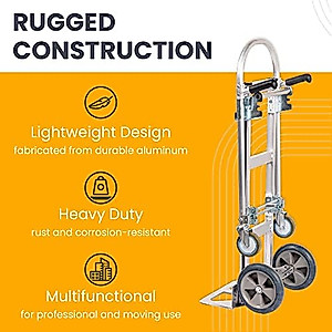HaulPro Junior Heavy Duty Convertible Hand Truck with Double Grip Handles-Aluminum Dolly Cart for Moving- 1,000 LB Capacity-Converts from Hand Truck to Platform Push Cart-52 Lx41 Wx44 H (UNASSEMBLED)