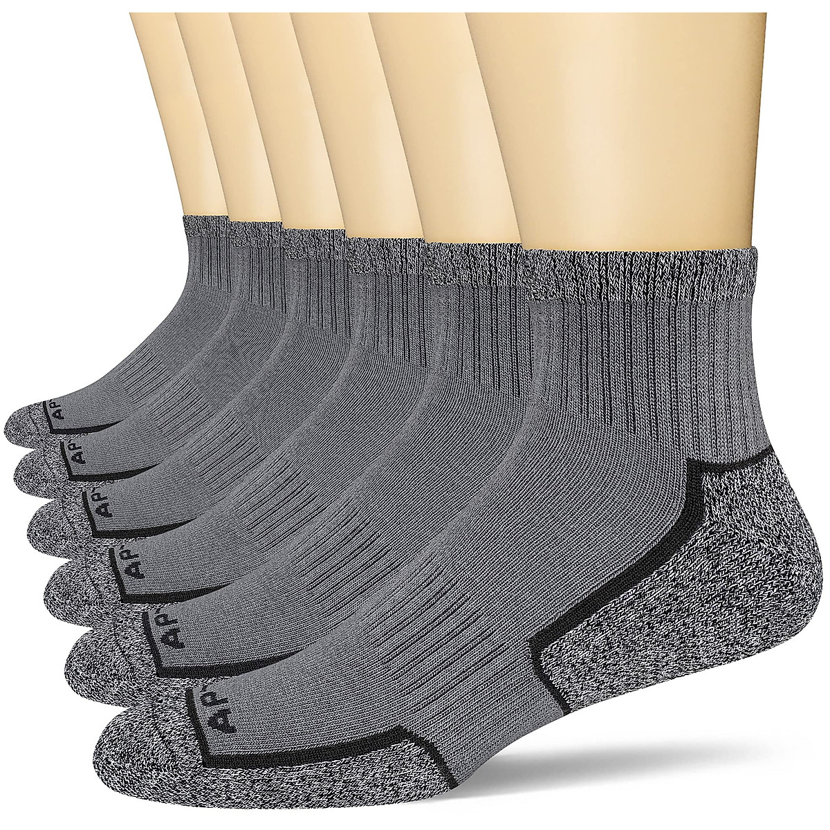 APTYID Men's Moisture Wicking Athletic Ankle Socks, Size 9-12, Carbon Grey, 6 Pairs