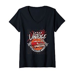 Womens Car - Hot Rod Classic Vintage Car V-Neck T-Shirt