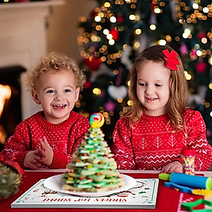 Layhit Santa Cookie Plate for Kids Christmas Cookies Plate Rectangle Wooden Santa Treat Tray Christmas Eve Tableware Putting Milk Mugs and Reindeer Snacks Cute Placemats for Xmas Decoration Supplies