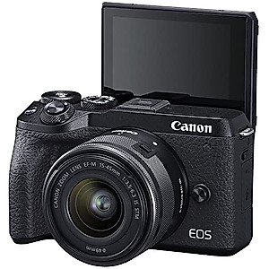 Camera EOS M6 Mark II Mirrorless Camera with 15-45mm Lens and EVF (Black) with 64GB Memory, Padded Carrying Bag, High Speed Card Reader + More (18 Items)